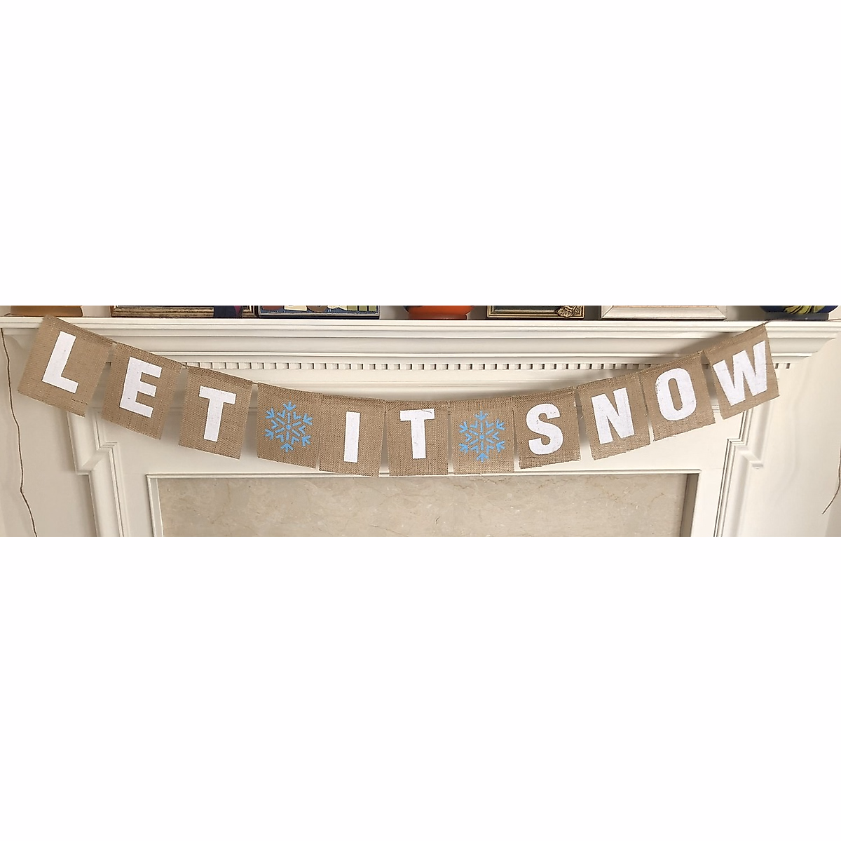 Let It Snow Christmas Banner - Ready to Hang Holiday Decor - Festive Burlap Seasonal Winter Decoration - Frozen Theme Party Decorations - Rustic Snowflake Bunting Garland by Jolly Jon