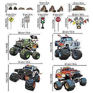 wondever Racing Car Wall Stickers Truck Vehicles Peel and Stick Wall Art Decals for Boys Room Kids Bedroom Playroom