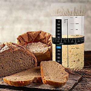 Tyniaide 35oz/1000ml Sourdough Starter Kit – Extra Thermometer Strips and Breathable Covers Included in Sourdough Starter Jar – A Perfect Sourdough Bread Starter Kit for Beginners to Expert