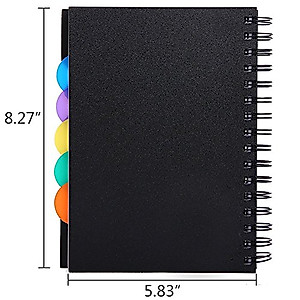 A5 Notebook, 5 Subject Spiral Notebook and Journals, Wide Ruled, Lab Professional Notepad, Colored Dividers with Tabs, 5.83”×8.27”, 290 Pages, Hardcover Memo Planner for School Boys Girls Men Women