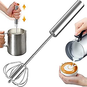 AmasSmile® Stainless Steel Easy Whisk Frother, Semi Automatic Hand Push Whisk with Greater Mixing Power, Multipurpose as Coffee Frother, Egg Beater, Whisker, Stirrer(12in)
