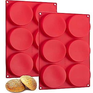 Hamburger Bun Molds 2 Pack Silicone Baking Pans, 4 Inch Muffin Top Pan Egg Sandwish Mold Small Layer Cake Molds Round Disc Pan for Mini Cake, Jumbo Muffin Top, Bun, Custard, Tart, Resin Coaster
