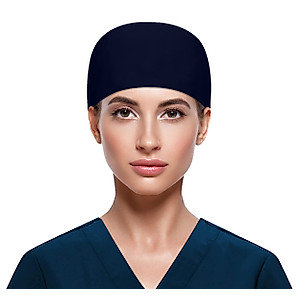Fesciory Adjustable Working Caps with Button & Sweatband, Elastic Bandage Tie Back Hats for Women(Navy)