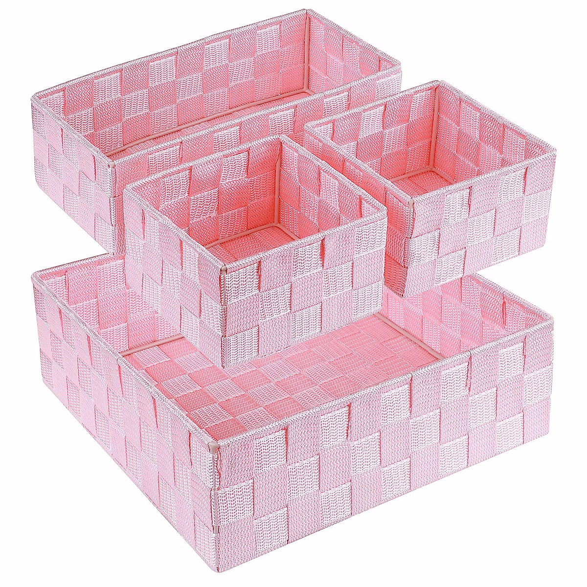 Posprica Woven Storage Baskets for Organizing, Small Baskets Cube Bin Container Tote Organizer Divider for Drawer, Closet, Shelf, Dresser, Set of 4(Pink)