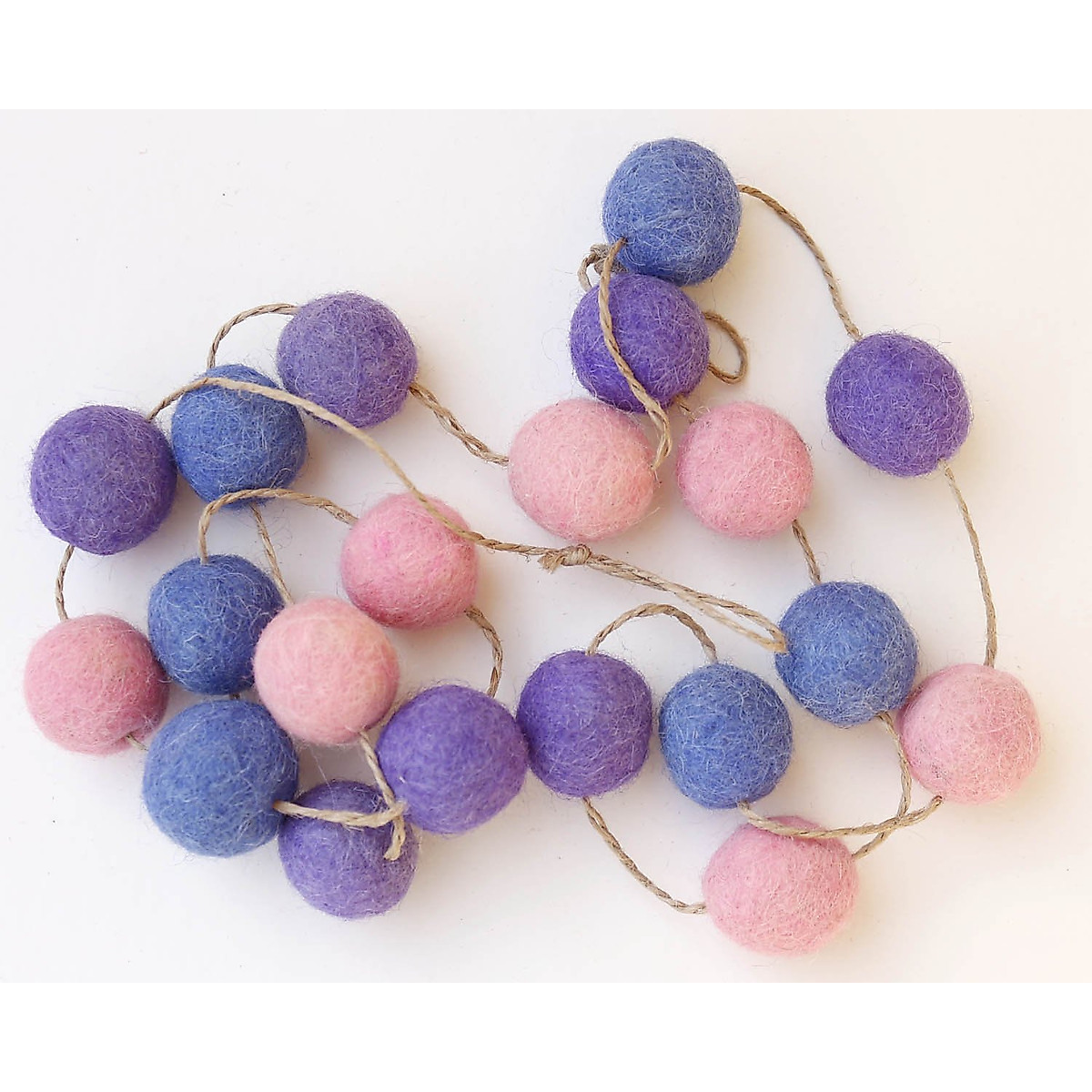 De Kulture Handmade Premium Wool Felt POM POM Garland Eco Friendly Halloween Wall Hanging Home Office Theam Party Holiday Decoration Banner| 48 Inch Long, Indigo Pink & Purple (Set of 2)