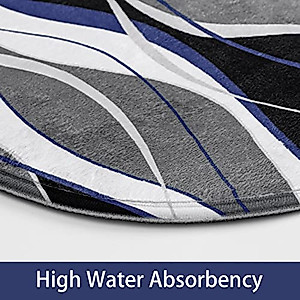 MitoVilla 4 Pcs Modern Bathroom Sets with Shower Curtain and Rugs, Striped Shower Curtain Sets with Rugs for Bathroom Decor, Bathroom Decor Curtain Sets with Mats and Accessories, Navy Blue and Black