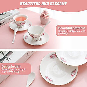 Viktorwan Porcelain Tea Cup and Saucer Coffee Cup Set with Saucer and Spoon, Set of 7 (2 Tea Cups, 2 Saucers, 2 Spoons, and 1 Bracket)