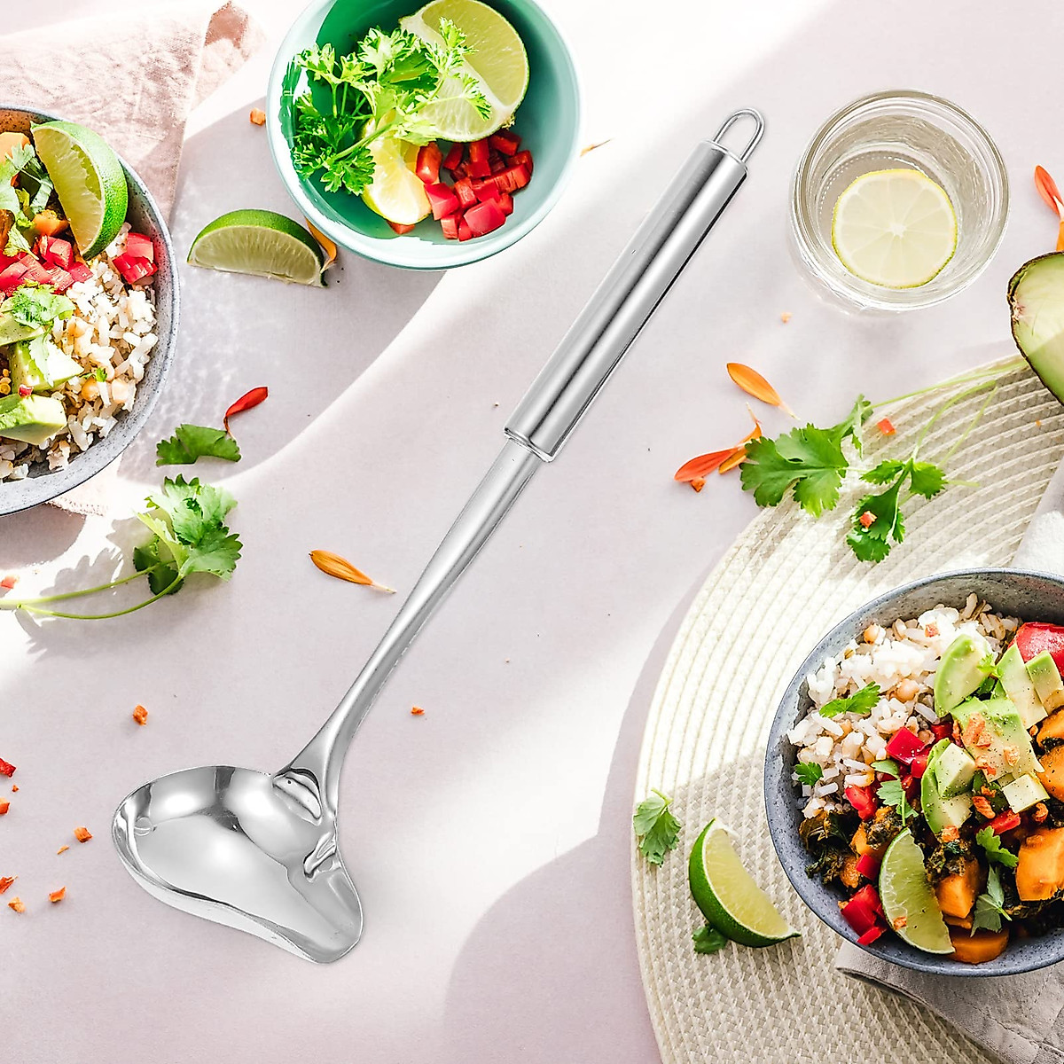 Angoily 2pcs Stainless Steel Sauce Drizzle Spoon Mint Sauce Ladle Sauce with Spout for Home Kitchen Restaurant Silver