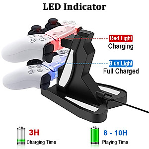 PS5 Controller Charger with LED Indicator, Fast Charging Dualsense Charging Station Dock for Dual Playstation 5 Controllers