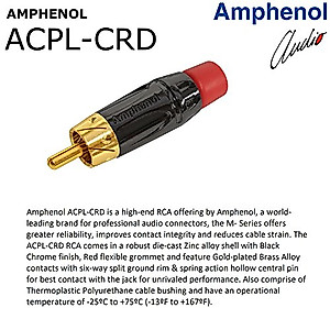 Amphenol ACPL Black Chrome, Gold Plated RCA Connectors (Red & Black Boots) – 4 Pack – (2X ACPL-CBK + 2X ACPL-CRD)