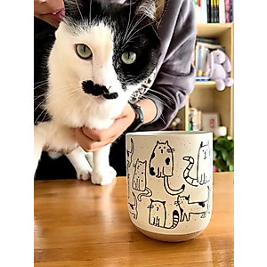 Heardbeli White-Grey Cartoon Cats Ceramic Mug with Handle Coffee Mug 550ml/18.6oz. Cute Funny Novelty Vintage Gift Hand Painted