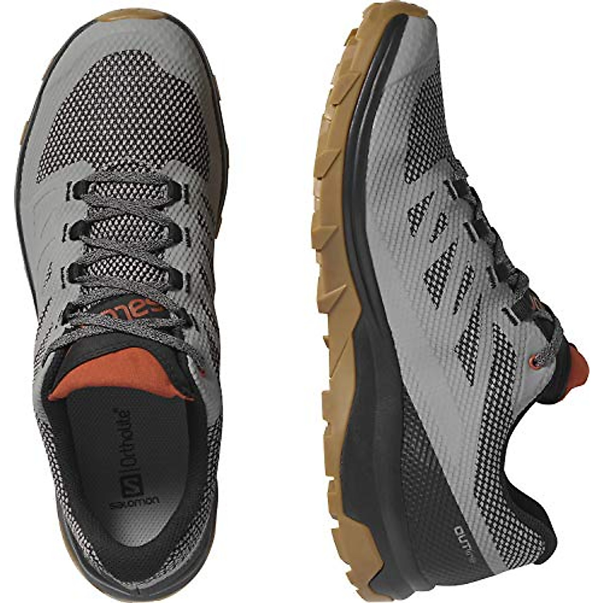 Salomon Outline Gore-TEX Hiking Shoes for Men, Frost Gray/Black/Burnt Brick, 7