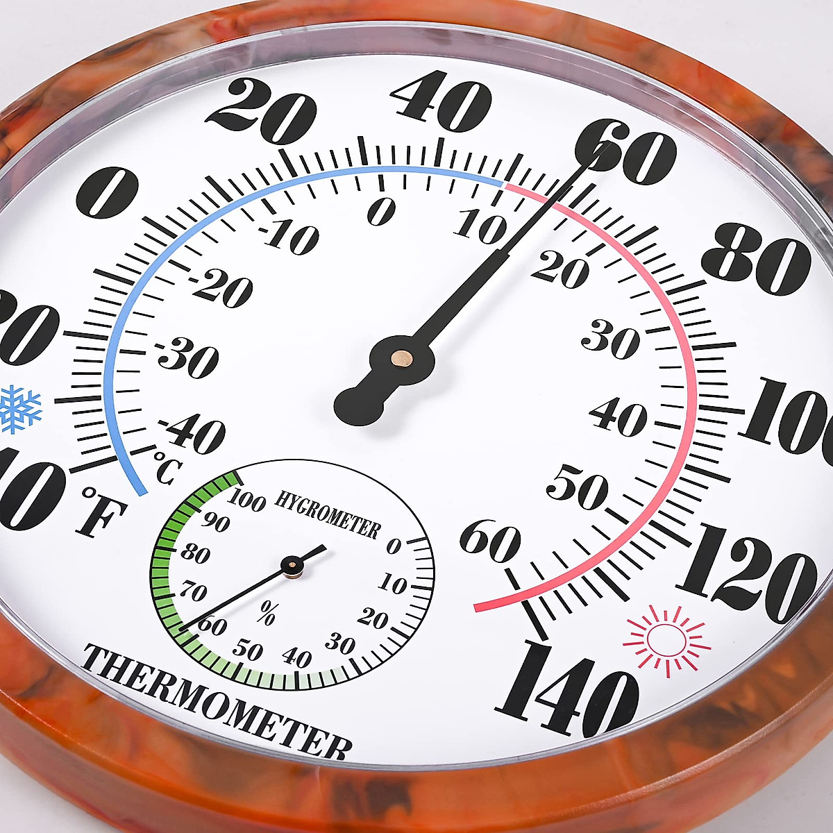 Indoor Outdoor Thermometer Hygrometer - 10Inch Outdoor Thermometers Large Number, 2 in 1 Thermometer Hygrometer, No Battery Needed Large Outdoor Thermometers for Patio (Brown)