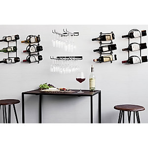 Wallniture Wrought Iron Wine Rack – Wall Mount Bottle Storage Organizer – Rustic Home Decor Set of 4