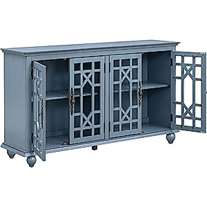 RuiSiSi armhouse 60'' Storage Sideboard Buffet Cabinet with Adjustable Height Shelves for Living Room, Teal Blue