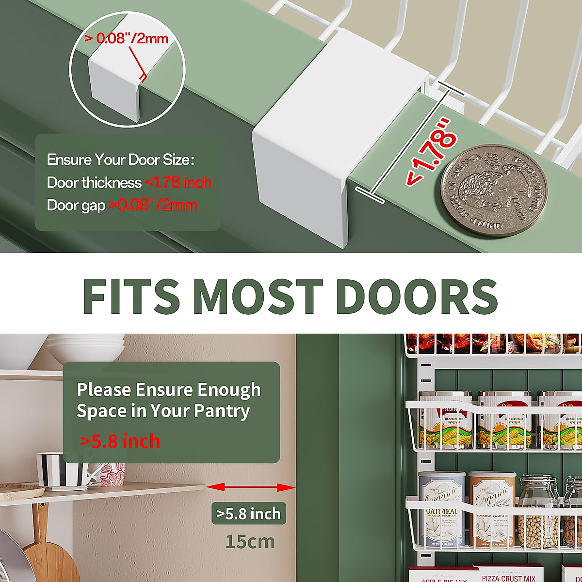 Eastherry Over The Door Organizer，8-Tier Over The Door Pantry Organizer with Adjustable Baskets，Metal Hanging Pantry Organizers and Storage for Kitchen, Back of Door Seasoning Rack (White)