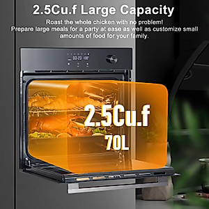 Takywep Single Wall Oven 24", Built-In Electric Ovens With Steam&Grill&Air Frying Mode, 3000W, 240V, 2.5Cu.Ft Convection Built-In Oven, Stainless Steel (Normal Touch Screen)