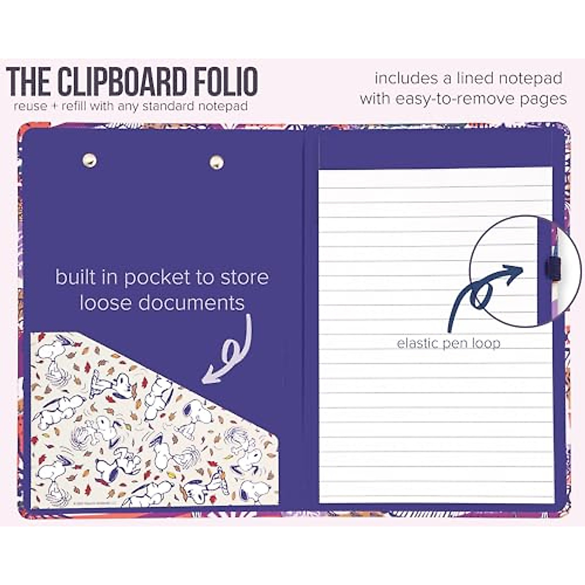 Vera Bradley Mini Clipboard Folio with Refillable Lined Notepad, Padfolio with Interior Pocket and Pen Loop, Fall For Peanuts