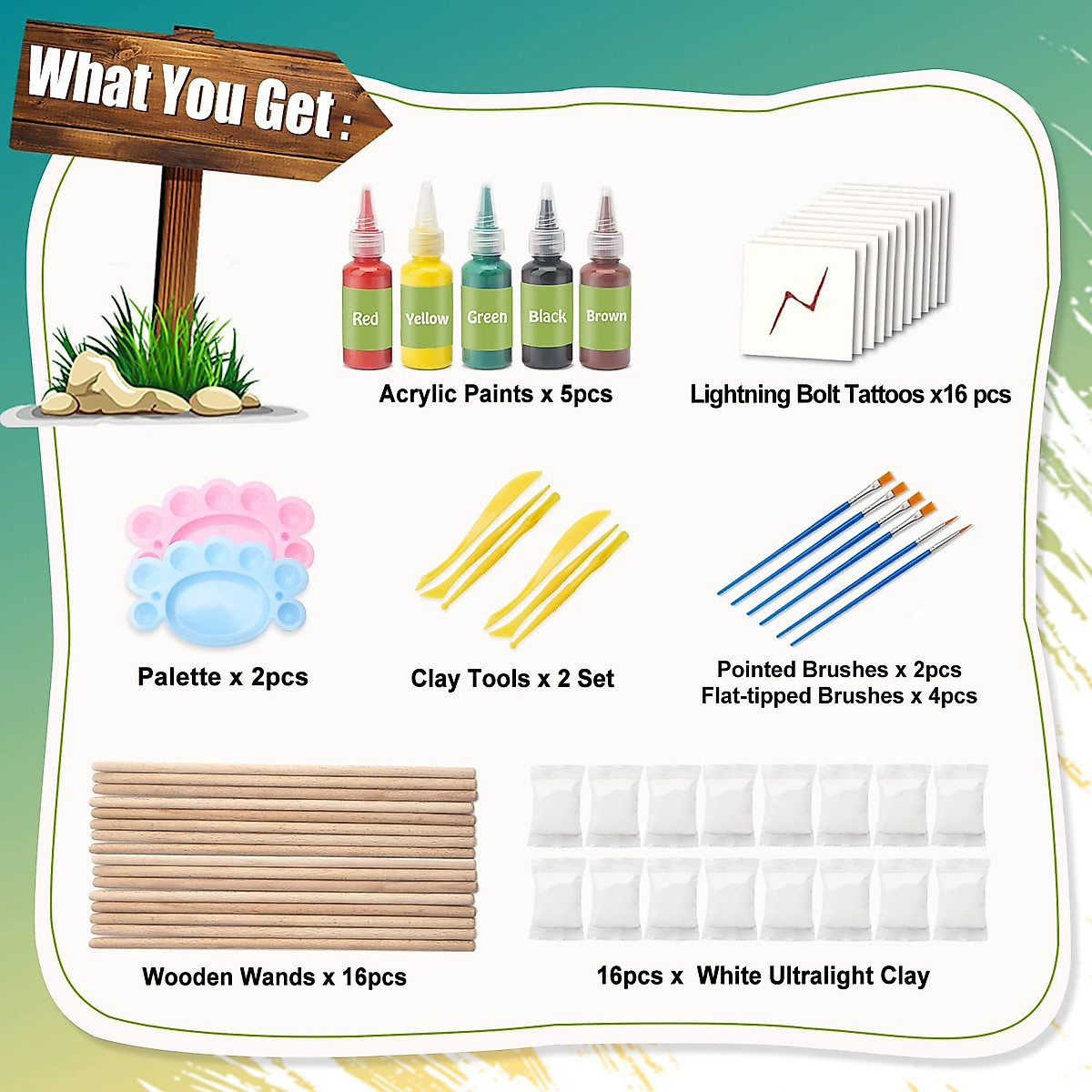 YoHold Magic Wand Making Kit, Wizard DIY Craft Painting Set,DIY Wand Making,Lightning Bolt Tattoo for Halloween Supplies,Kids Gift,Cosplay/Birthday Party Decor,School Student Activities-67pcs in All