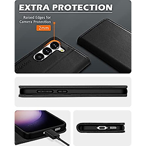 SHIELDON Case for Galaxy S23 5G 6.1", Genuine Leather Galaxy S23 Wallet Case RFID Blocking Credit Card Holder Folio Magnetic Kickstand Shockproof Cover Compatible with Galaxy S23 2023 - Black