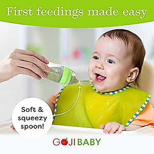 Gogi Baby - 4 oz Silicone Baby Food Dispensing Spoon - 2 Pack - Great for 4+ Month Infants - Includes Stopper - Easy to Use and Mess-Free - Precise Food-Release Feeder - Great for Travel (Green)