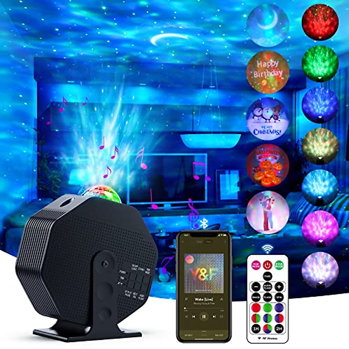 Star Projector Galaxy Light, 270°Rotating Night Light Projector, Starry Night Light Galaxy Projector with Bluetooth Speaker Remote Control Timer for Adult Bedroom Birthday Party Gifts
