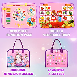 Gefanke Busy Board for 3-6 Years Old Toddlers - Montessori Felt Sensory Toys - Toddler Preschool Learning Activities for Fine Motor Skills – Travel Toy Educational Toys for Boys Girls (Pink)