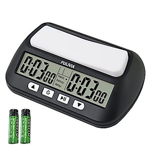 Digital Chess Clock Timer with Count Step, PULIVIA Chess Timer with Alarm, 3-in-1 Multifunction Portable Chess Clock, 2 AA Battery Included, Black