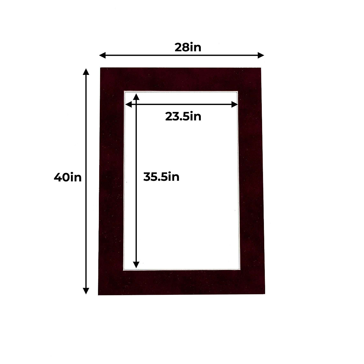 28x40 Mat for 24x36 Photo - Precut Dark Red Suede Picture Matboard for Frames Measuring 28 x 40 Inches - Bevel Cut Matte to Display Art Measuring 24 x 36 Inches - Acid Free ONE MAT