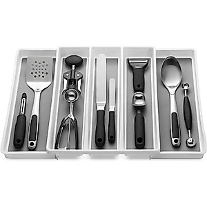 SESENO Expandable Utensil Tray Drawer Organizer, 5 Compartment Adjustable Serving Utensils Holder, Multi-Purpose Storage for Kitchen, Office, Bathroom Supplies