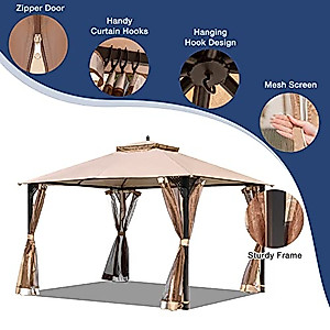 YOLENY 10'x12' Outdoor Canopy, Patio Gazebo with Mosquito Netting, Canopy Tent with Waterproof Double Roof Tops and Steel Frame, for Garden, Backyard,Parties, Deck