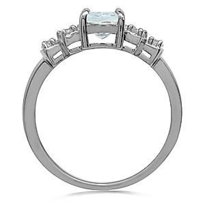 Silvershake 1.02ct. Genuine Blue Aquamarine and White Topaz Gold Plated 925 Sterling Silver Engagement Ring Size 9