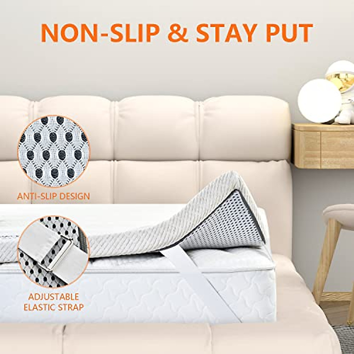 2 Inch Tempurpedic Mattress Topper Full Size, Cozary Cooling Mattress Pad Cover for Back Pain, Bed Topper with Bamboo Cover, Soft Breathable