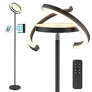 FIMEI Floor Lamp, Modern Bright Standing Lamp with Split Rotatable Outer Ring Light, 3 Color Temperature and Stepless Dimming, Remote/Touch Independent Control for Living Room Bed Room Office, Black