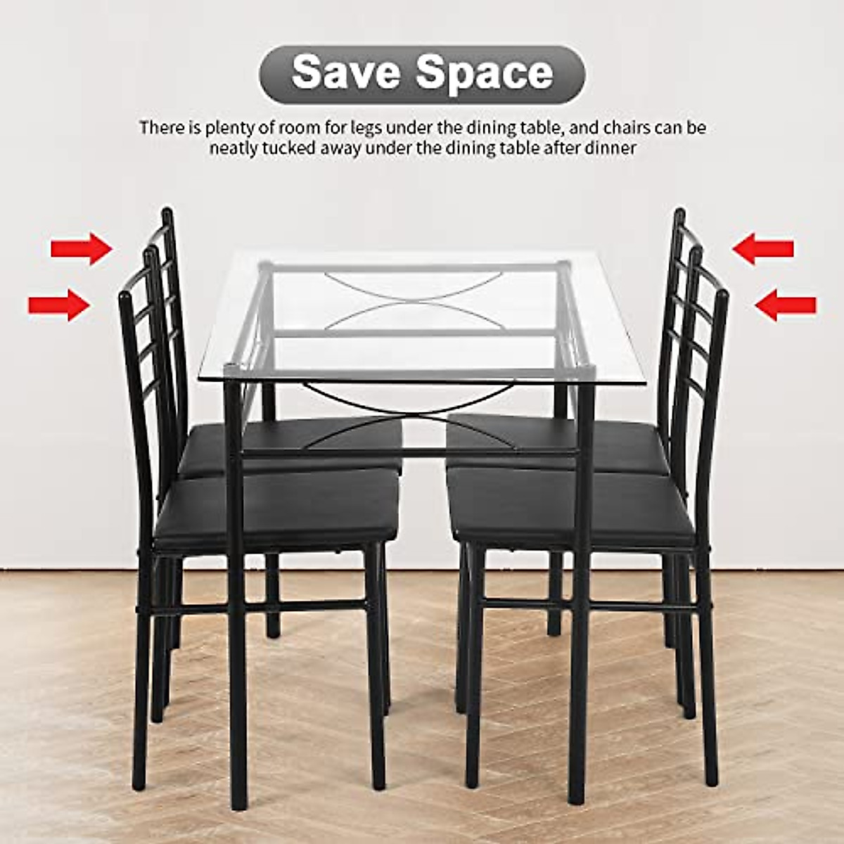 Dining Table Set Kitchen Table and Chairs for 4 Kitchen Table Dining Room Table Set Home Furniture Rectangular Modern Chairs with Metal Legs for Breakfast Nook Kitchen Dining Room (Glass)