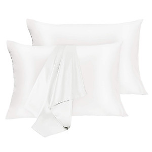 Kinself Silk Pillowcase for Hair and Skin, 2 Pack 100% Both Side Mulberry Silk Bed Pillowcase with Hidden Zipper, Silk Pillow Cover 19 Momme Soft Breathable Smooth King Pillow Case (White)