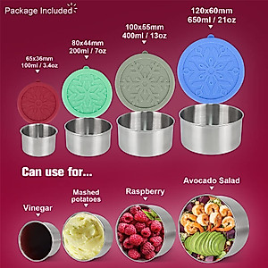 LIHONG Stainless Steel Containers with Lids,Snack Containers,Sauce Containers,Lunch Box,Rustproof,Leakproof,Easy Open,Set of 4(3.4oz,7oz,13oz,21oz)