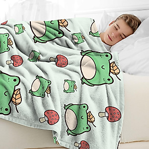 SKT T1 Frog Blanket Cute Frog Mushroom Green Throw Blankets for Kids Girls Boys Adults, Funny Frog Gifts for Frog Lovers, Soft Fluffy Cozy Flannel Blankets for Nap Bed Couch Office 60"x50"