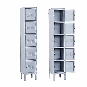 Letaya Metal Lockers, 5 Doors -66" Tall Steel Storage Cabinets Lockable for Employees, School,Gym, Home,Office,Mudroom,Industrial Lockers (Gray)