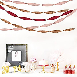 Rose-Gold Pink Burgundy-Red Party-Decorations Streamers - 9 Rolls Valentines Mothers Day Crepe Paper Streamer Garland Birthday Bachelorette Bridal Shower Engagement Wedding Brunch Decoration Panduola