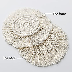 Coasters for Drinks Absorbent Woven Coasters Set Handmade Macrame Coasters with Tassels Coffee Aromatherapy Décor Heat Protection Mat - 4 Pack