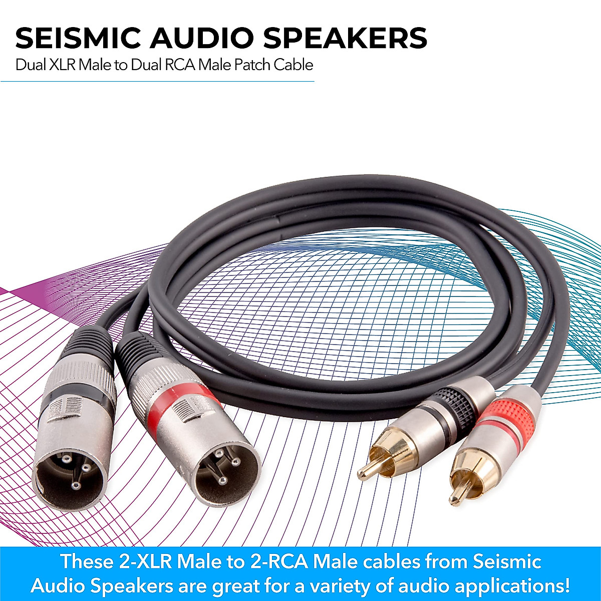 Seismic Audio Speakers 3 Foot XLR Dual Male Patch Cable, 2 XLR To 2 RCA Audio Cords