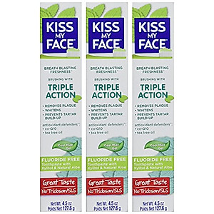Kiss My Face Triple Action Gel Fluoride Free Toothpaste, 4.5 Ounce (Pack of 3)