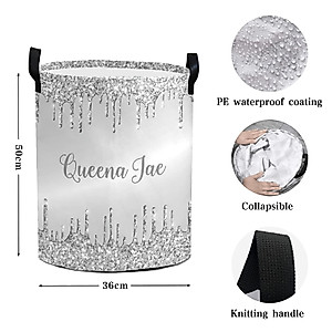 Silver Dripping Glitter Metallic Storage Bin, Waterproof Oxford Fabric Clothes Basket Organizer for Laundry Hamper,Toy Bins,Gift Baskets, Bedroom, Clothes,Baby Nursery