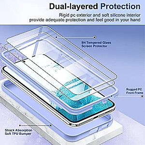 LeYi for Samsung Galaxy S22 Case, Galaxy S22 Case with [2 x Tempered Glass Screen Protector], Full-Body Shockproof Soft Silicone Protective Phone Cover Case for Samsung Galaxy S22 5G 6.1'', Violet