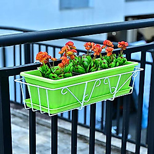 OBANGONG 2 Pcs Iron Hanging Shelf Basket with Hooks,Balcony Planter Shelf Hanging Flower Pot Holder Cubicle Hanging Shelf Railing Plant Hanger-32 x 15 x 15cm/12.5 x 5.9 x 5.9inch