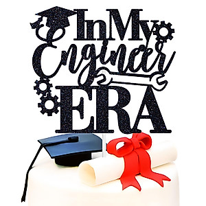 In My Engineer Era Cake Topper, Congrats Engineer/Look at You Becoming an Engineer, 2024 College Engineering Graduation Party Decorations Supplies, Black Glitter