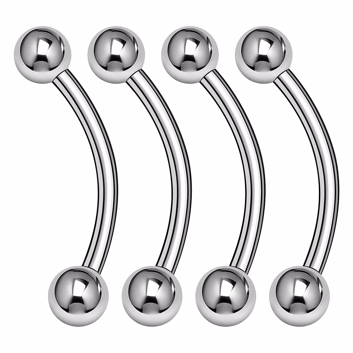 KJM Fashion 4PCS Surgical Steel Curve Barbell 16g 1.2mm 9mm 3mm Ball Tragus Daith Lip Eyebrow Earrings Rook Piercing Jewelry 7484
