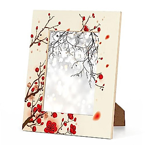 Yzrwebo Japanese Cherry Blossoms 5x7 Picture Frame Red Flower Wood Photo Frames High Transparent Horizontal and Vertical Tabletop Display or Wall Mounting for Family Home Gallery Office