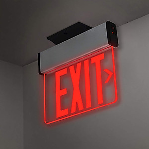 LFI Lights | Edge-Lit Red Exit Sign | Modern Design Brushed Aluminum Housing | All LED | Single-Sided Clear Acrylic Panel | Hardwired with Battery Backup | UL Listed | ELSM-R